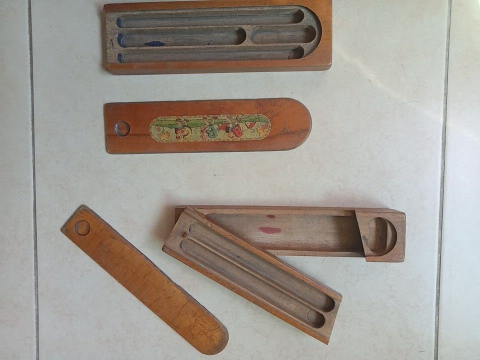 Antique wooden pencil case. Two items. More than 50 years old., Hobbies ...
