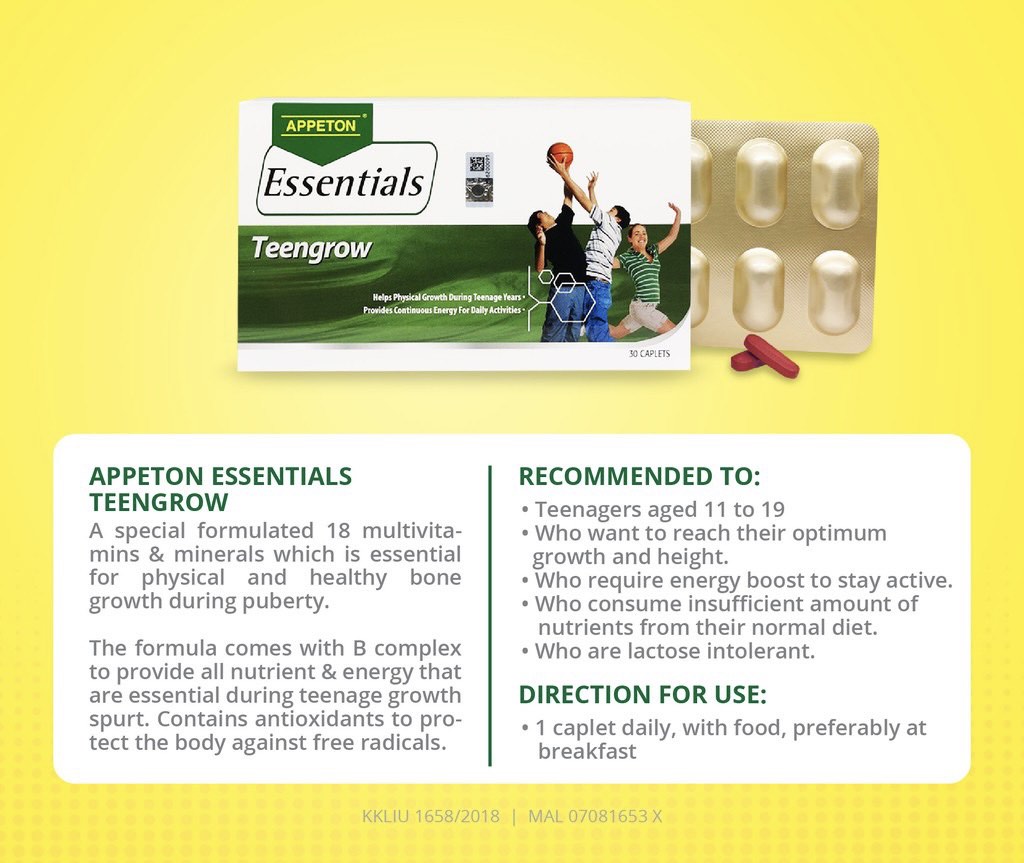 Appeton essentials teengrow (teenager vitamins) 30s, Health & Nutrition ...