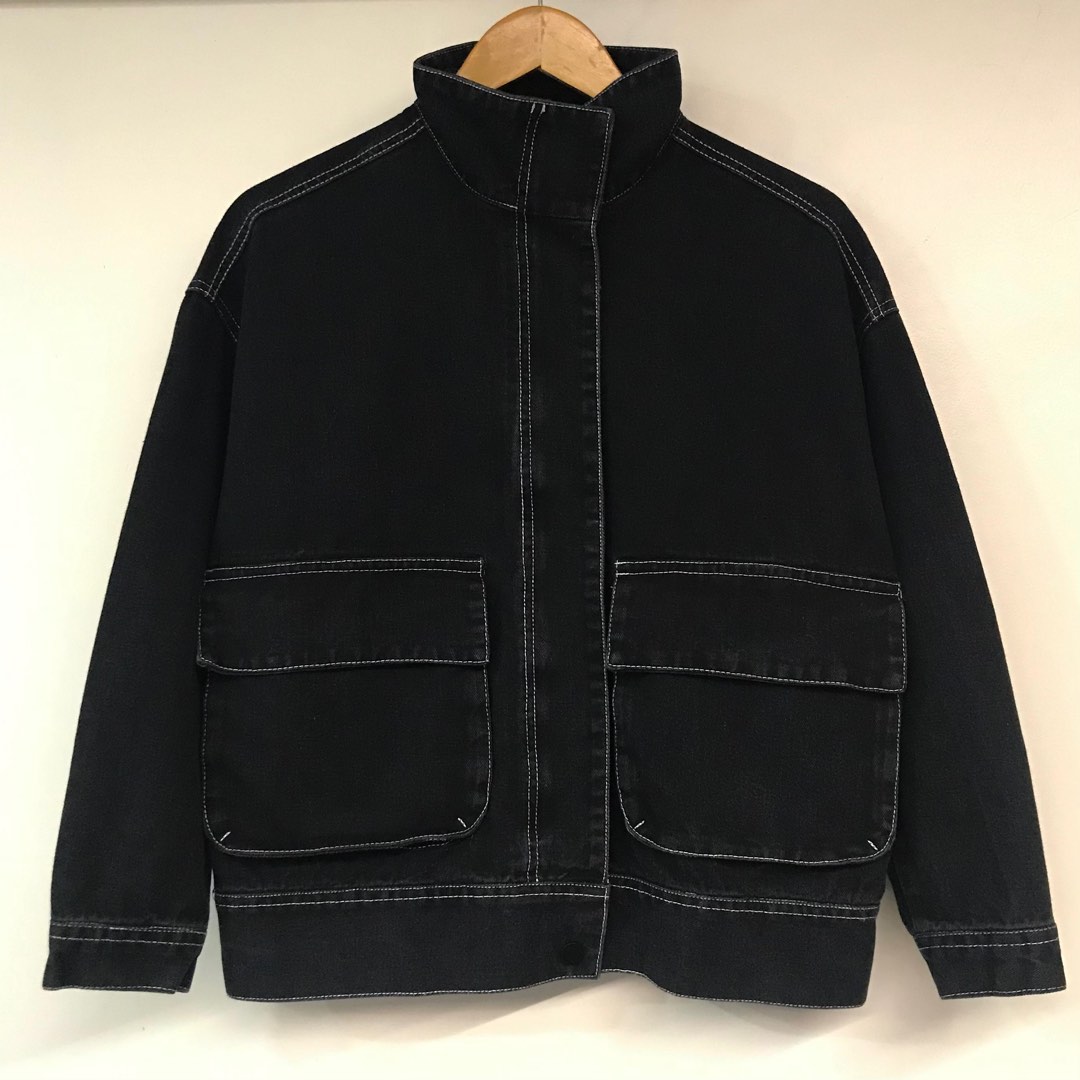 Black Two-Way Zip Up Denim Jacket on Carousell