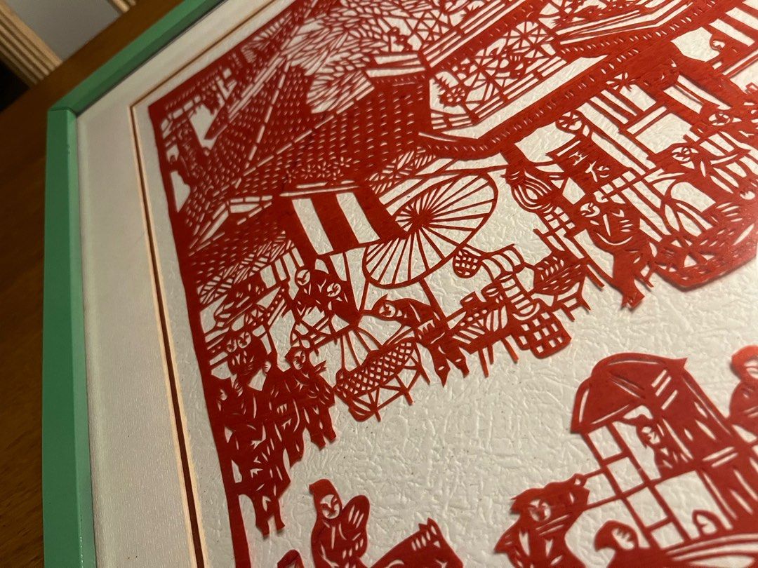 Chinese cut out art in green frame, Furniture & Home Living, Home Decor ...