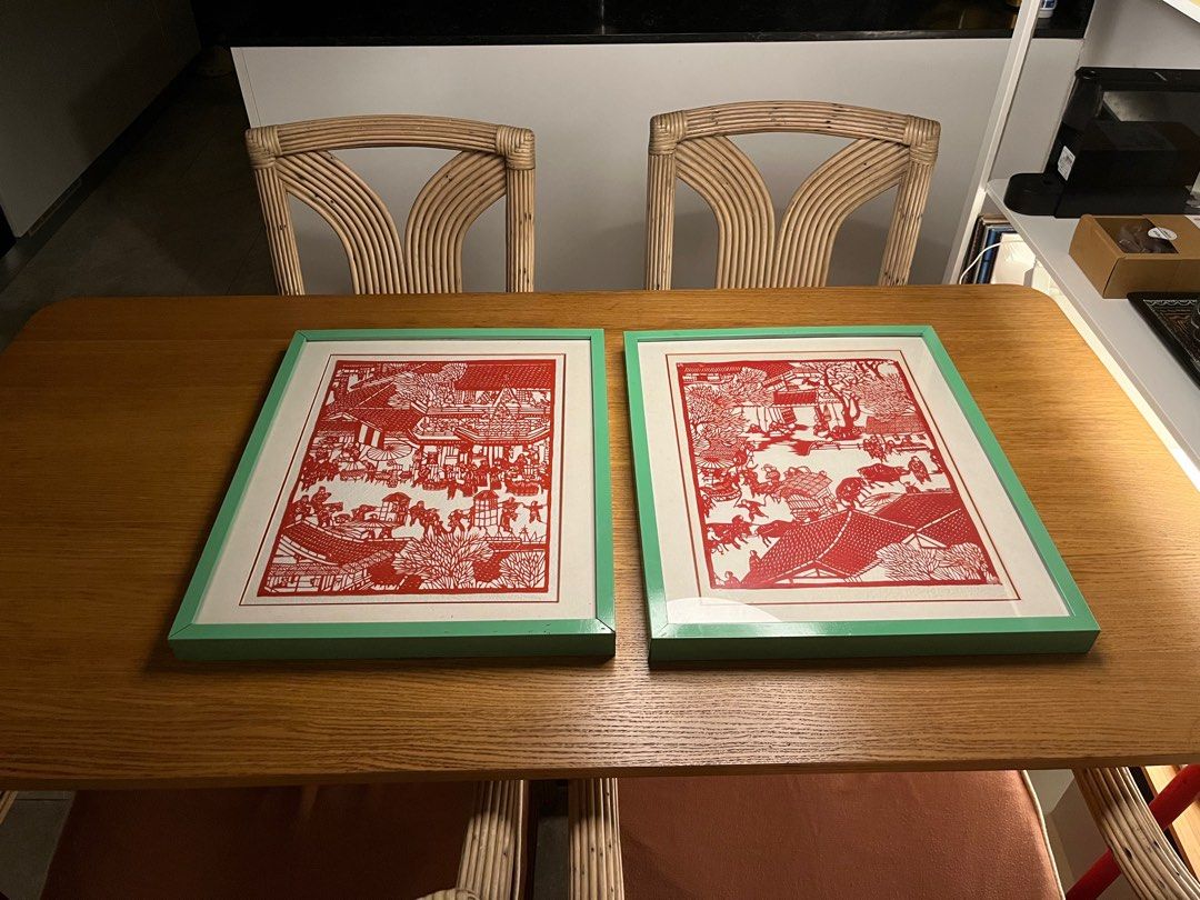 Chinese cut out art in green frame, Furniture & Home Living, Home Decor ...