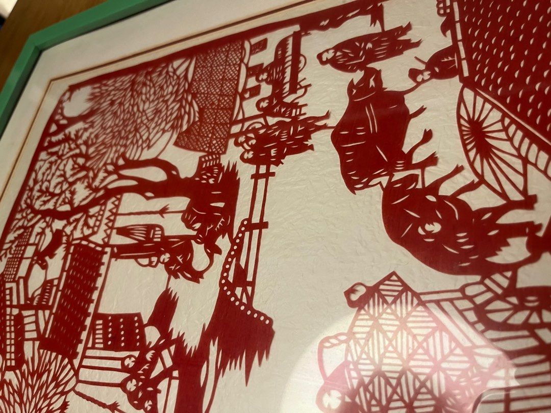 Chinese cut out art in green frame, Furniture & Home Living, Home Decor ...
