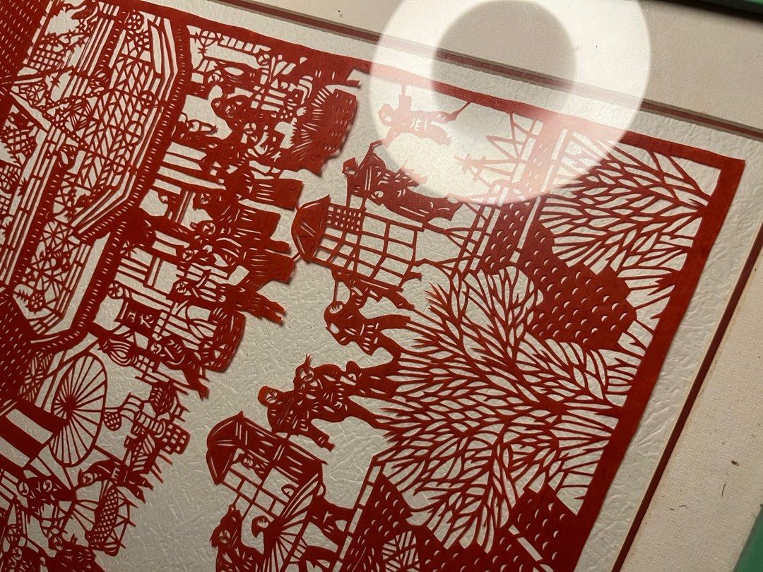 Chinese cut out art in green frame, Furniture & Home Living, Home Decor ...