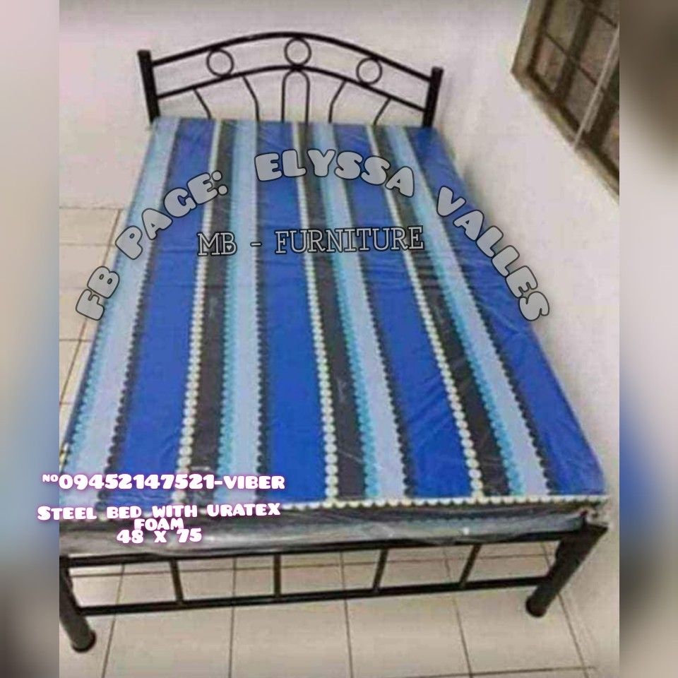 COD / STEEL BED DOUBLE SIZE WITH URATEX FOAM 48X75 on Carousell