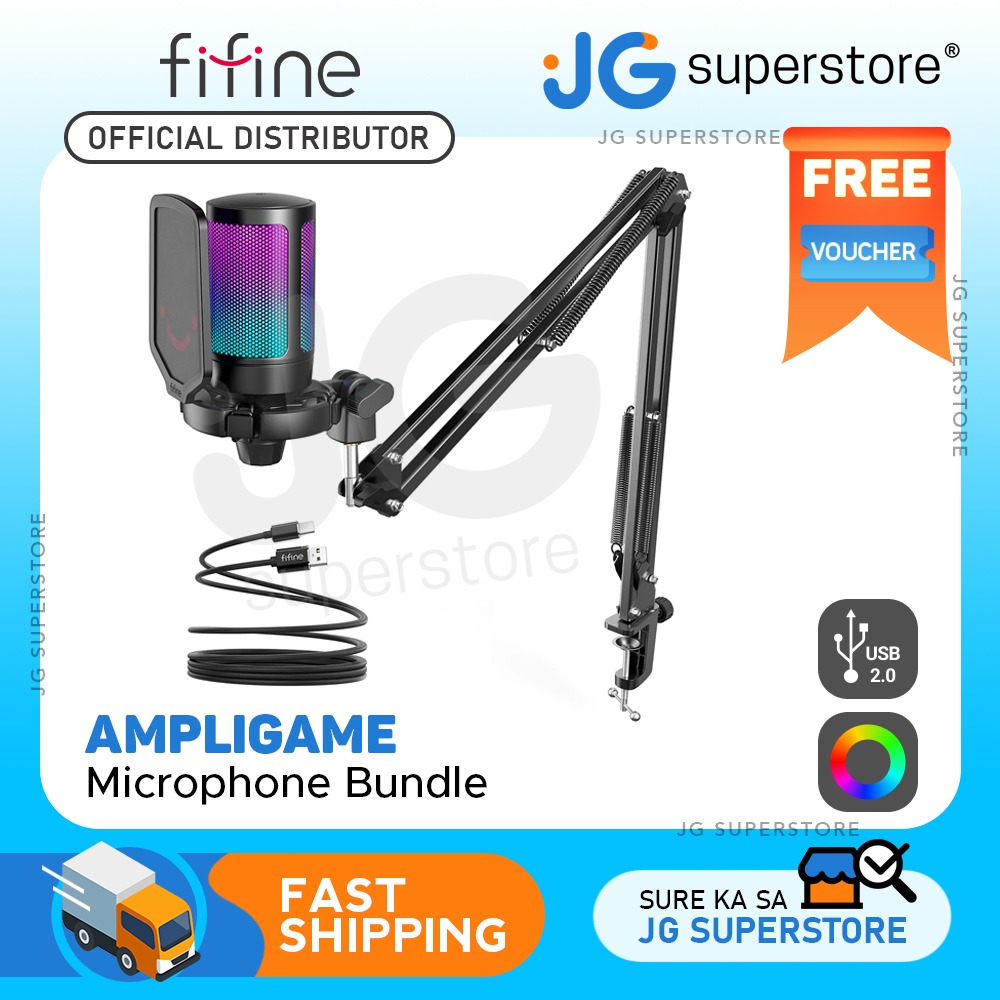 Fifine A6T AmpliGame RGB Cardioid Microphone Bundle with Boom Arm ...