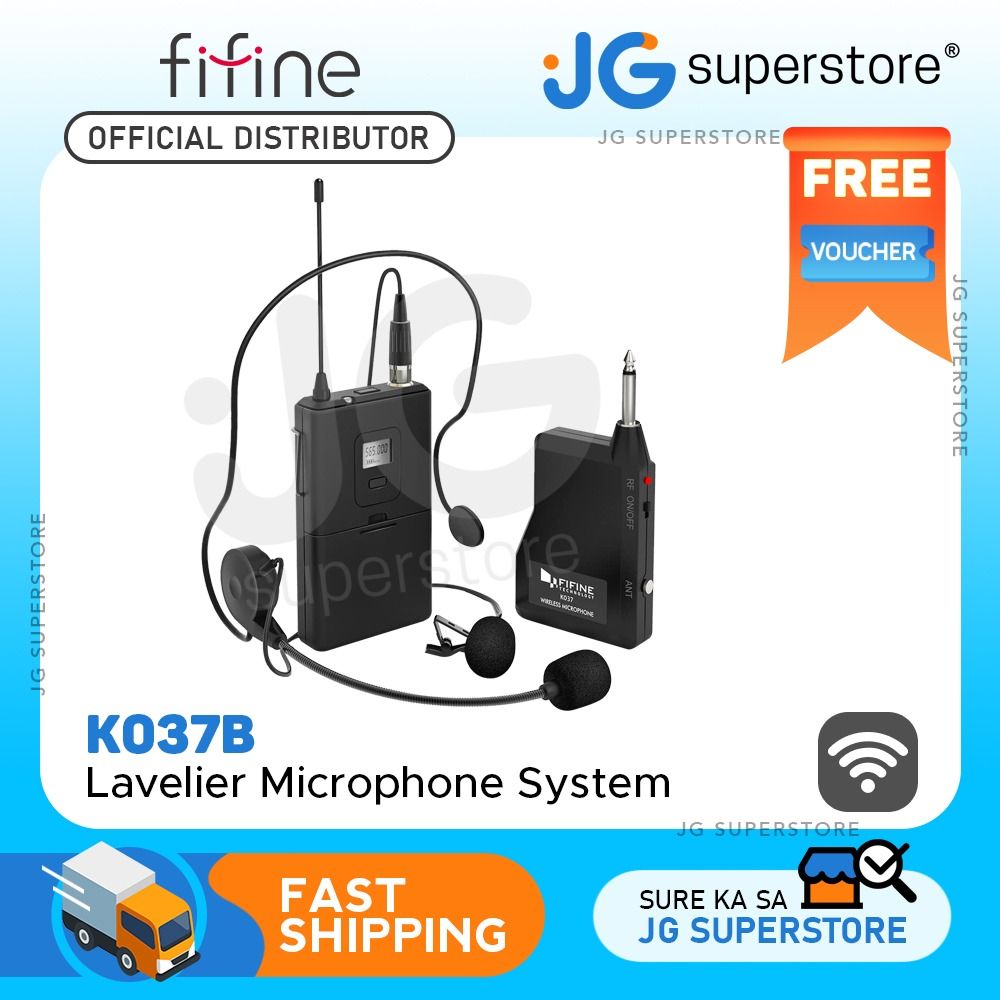 Fifine K037B Wireless Microphone System Set with Headset, Lavalier ...