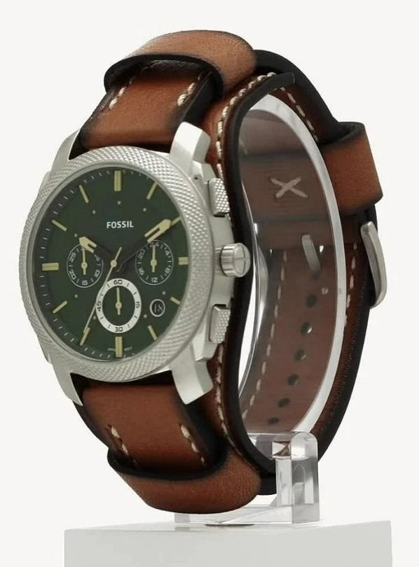 Fossil FS5962 Machine Green Dial Chronograph Tan Eco Leather Date ...