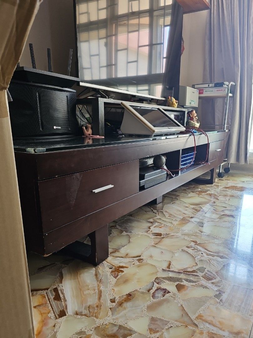 FREE 2.1 Meter TV Console With Glass Top. Dark Brown., Furniture & Home ...