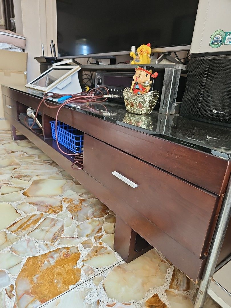 FREE 2.1 Meter TV Console With Glass Top. Dark Brown., Furniture & Home ...