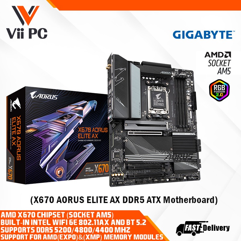 GIGABYTE X670 AORUS ELITE AX, AMD SOCKET AM5, Dual Channel DDR5, HiFi ...