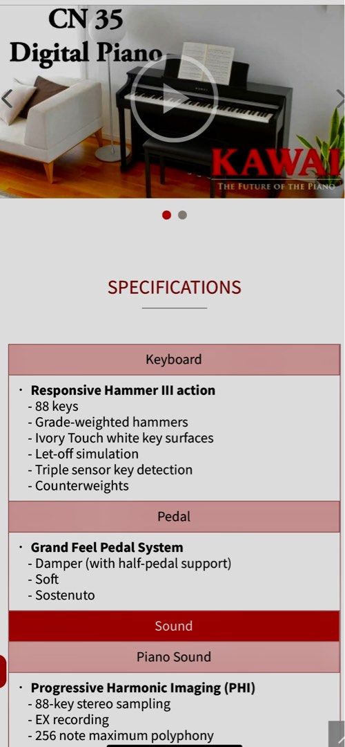 Kawai CN35 Digital Piano, Hobbies & Toys, Music & Media, Musical Instruments on Carousell