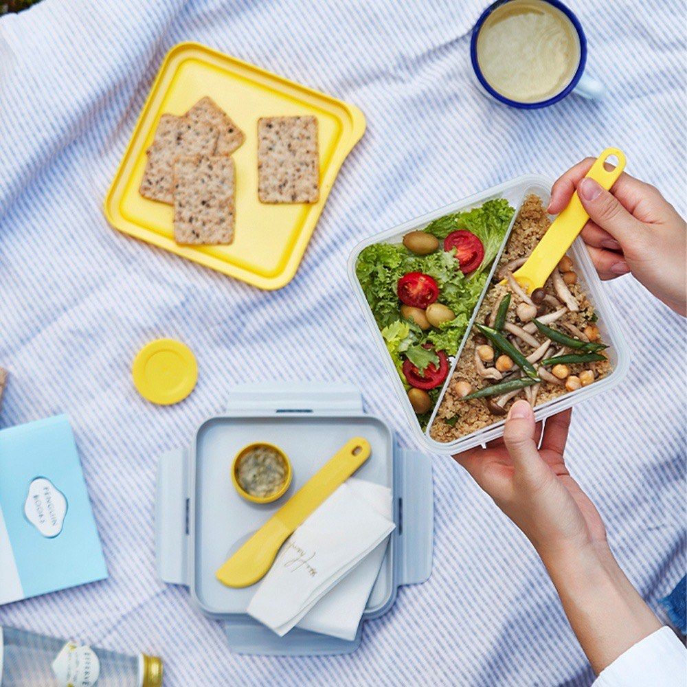 LocknLock To-Go Modern Airtight (2-SectionSquare, Yellow) Bento Lunch ...