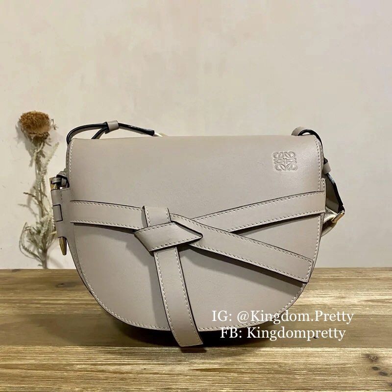 Loewe Gate Dual Small Size Anagram Curved Flap Bag in Sand Ribbon ...