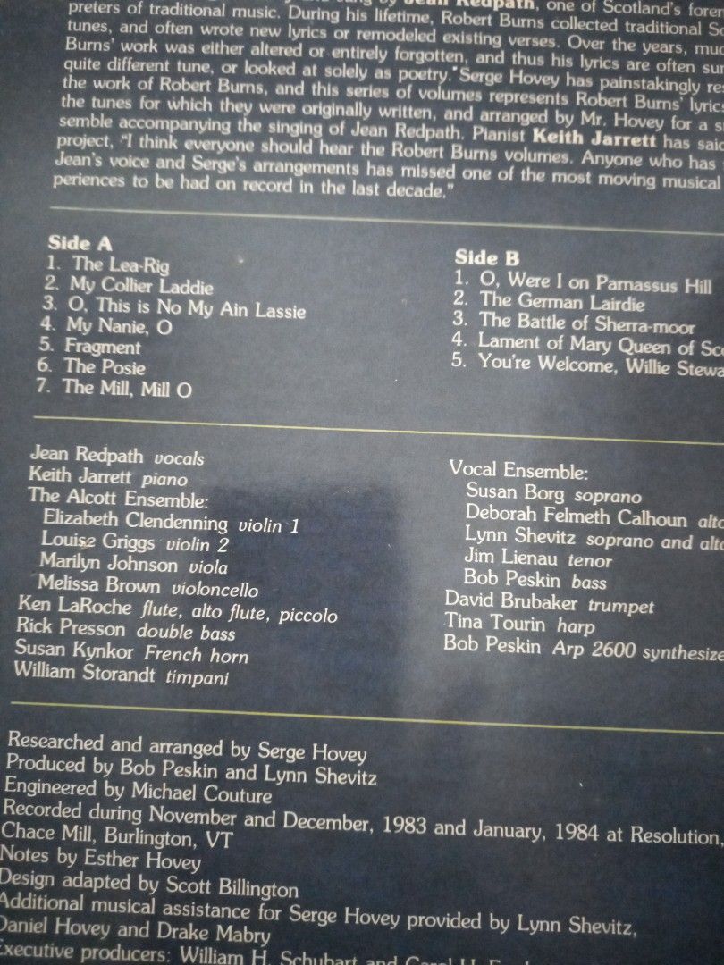 Lp KEITH JARRETT/JEAN REDPATH*RARE*SONGS OF ROBERT BURNS, Hobbies ...
