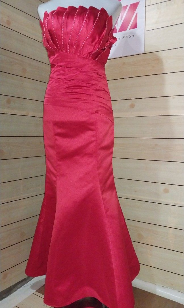 MERMAID SILK RED TUBE GOWN, Women's Fashion, Dresses & Sets, Evening ...