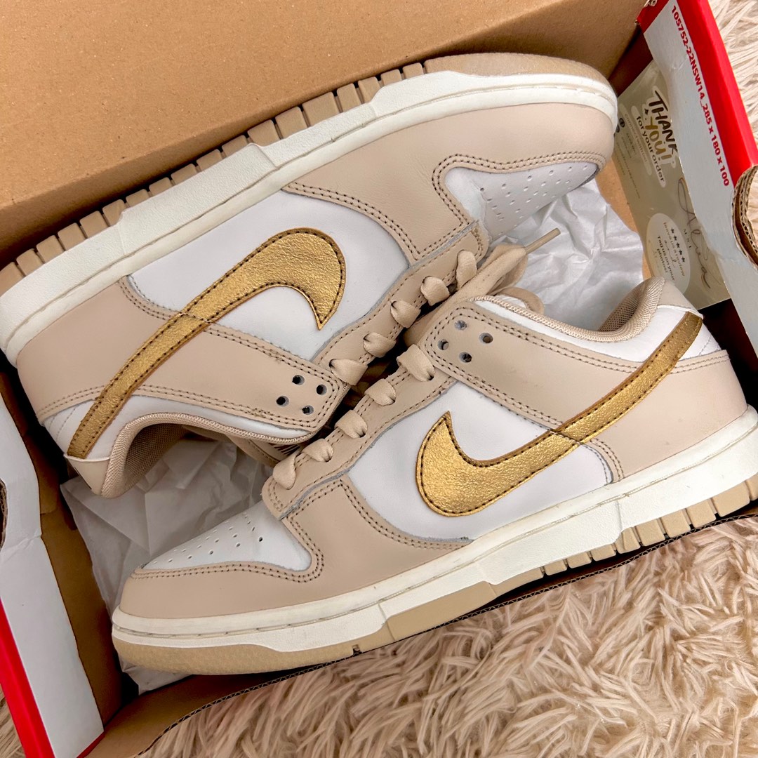 Nike Dunk Low Gold Swoosh, Women's Fashion, Footwear, Sneakers on Carousell