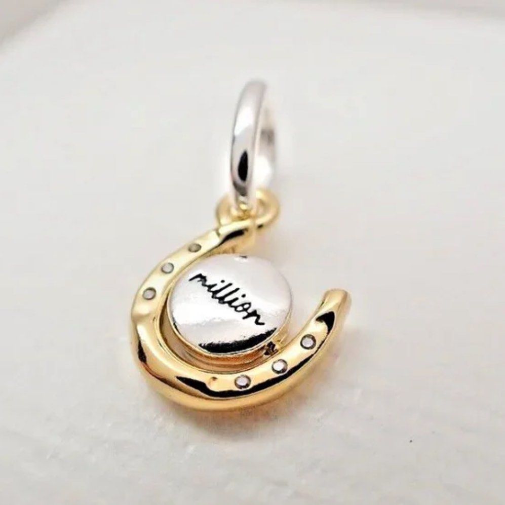Pandora Two-Tone Spinning Disc Horseshoe Dangle Charm 762713C01, Women ...
