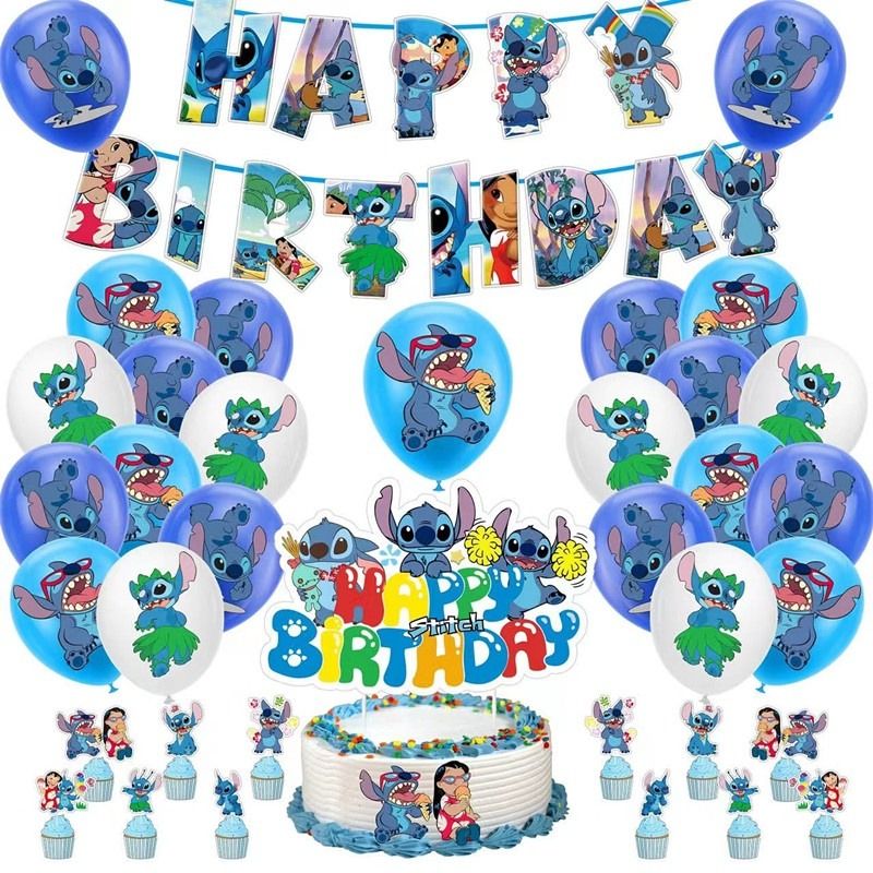 Popular Stitch Birthday Theme Set: HBD Banner, Big Cake Topper, Cupcake ...