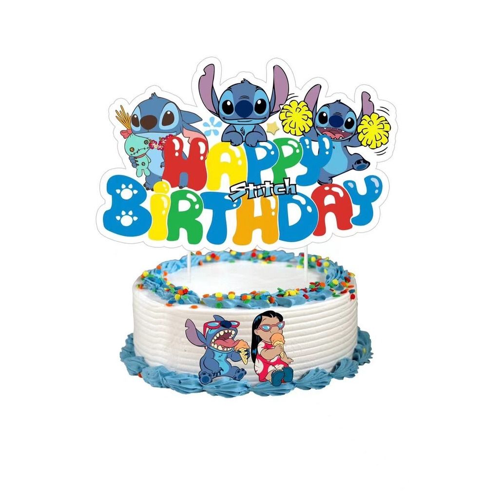 Popular Stitch Birthday Theme Set: HBD Banner, Big Cake Topper, Cupcake ...