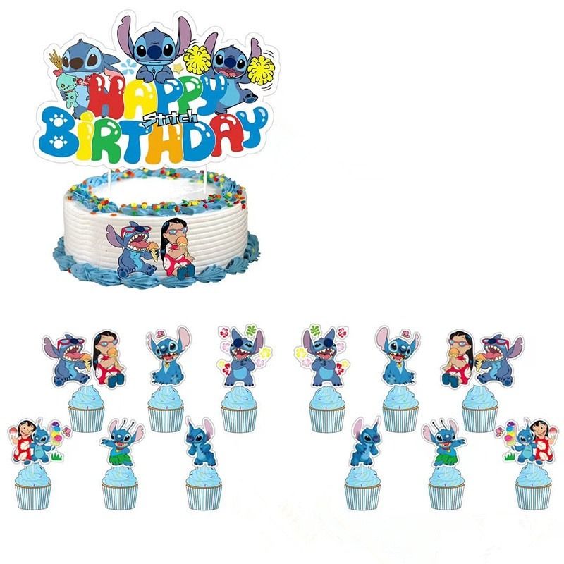 Popular Stitch Birthday Theme Set: HBD Banner, Big Cake Topper, Cupcake ...