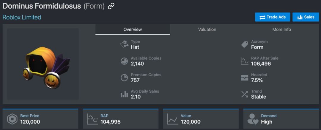 Roblox Limited - Dominus Formidulosus, Video Gaming, Gaming Accessories ...