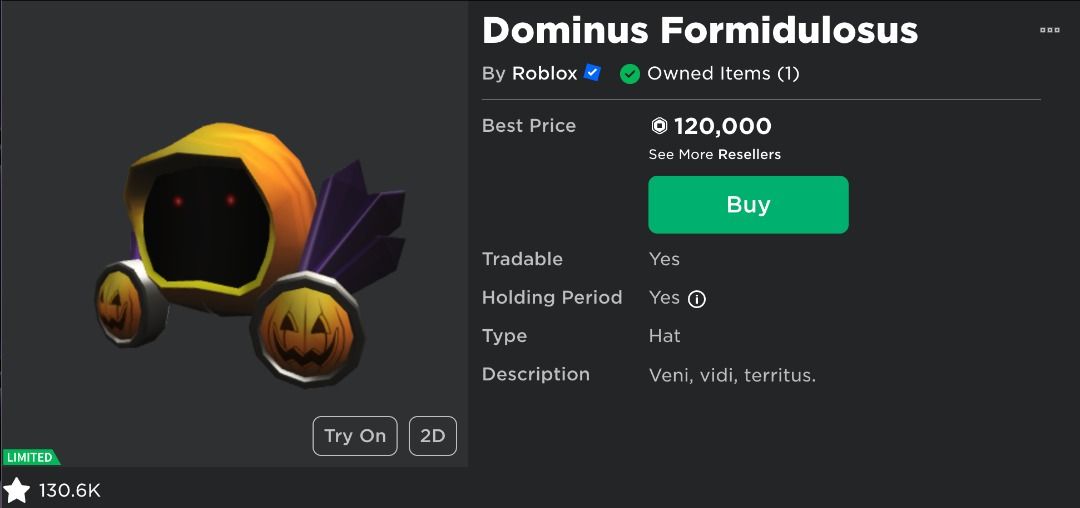 Roblox Limited - Dominus Formidulosus, Video Gaming, Gaming Accessories ...