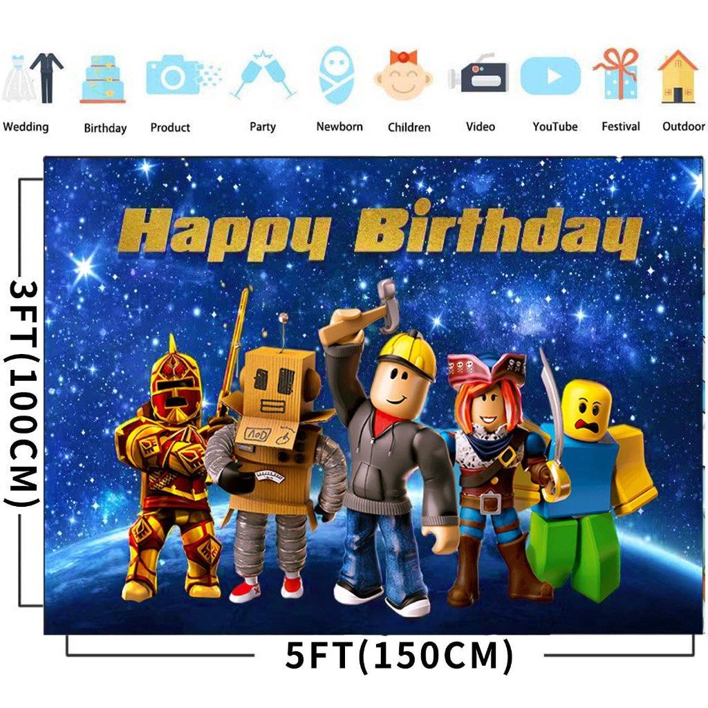 Roblox Birthday Party Fabric Backdrop, Hobbies & Toys, Stationery ...