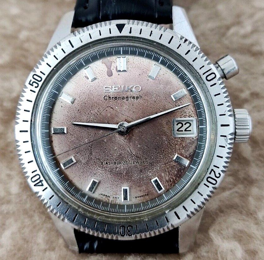 SEIKO Monopusher 5717-8990 CHRONOGRAPH Steel MANUAL Wind 37.5mm MENS ...