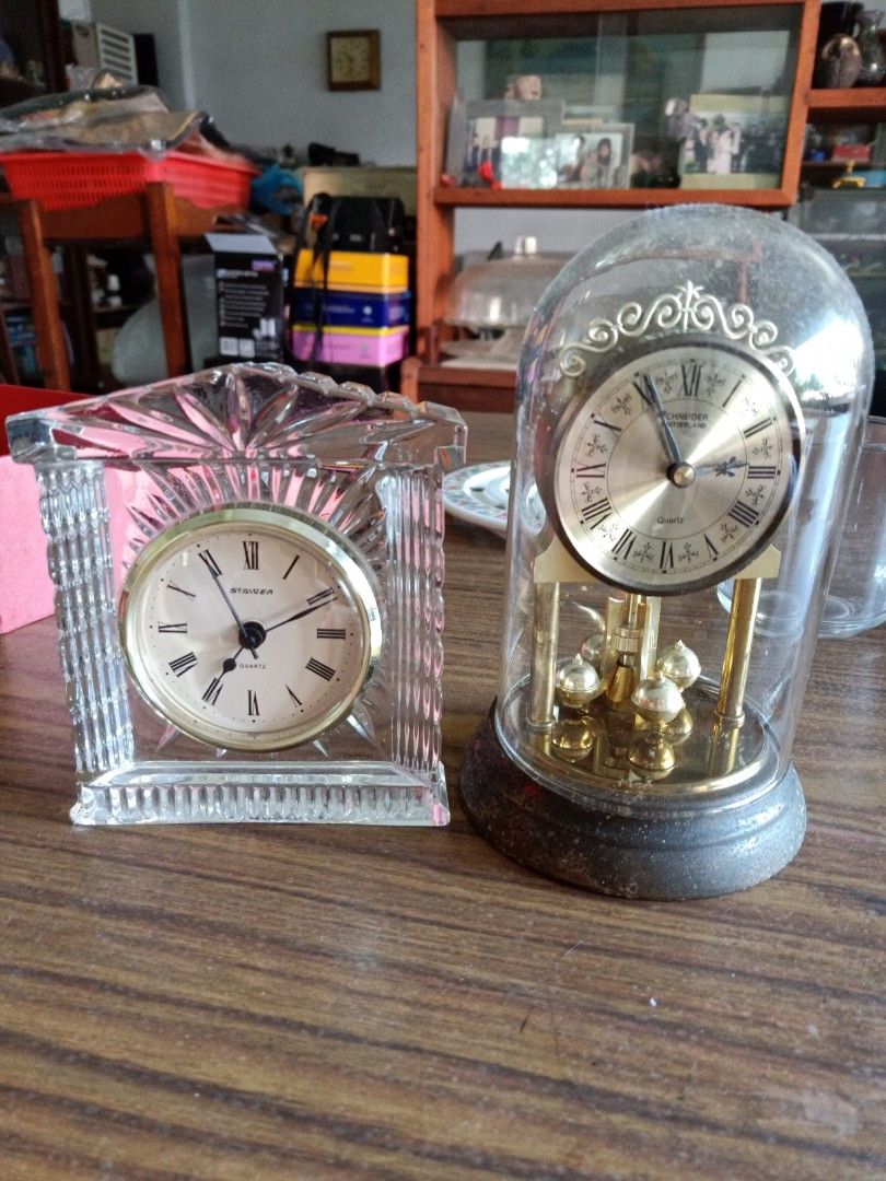 Set of 2 small Schneider and Staiger crystal German table clocks ...