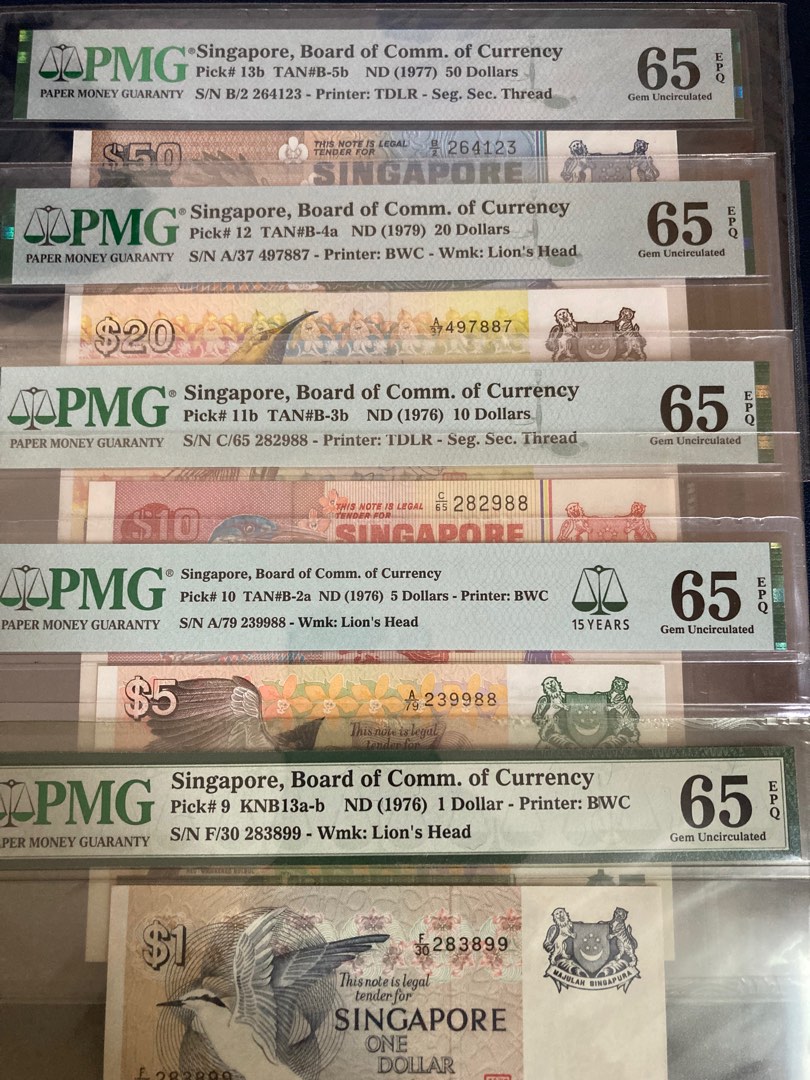 Singapore Bird $1 $5 $10 $20 $50 set PMG65, Hobbies & Toys, Memorabilia & Collectibles, Currency ...
