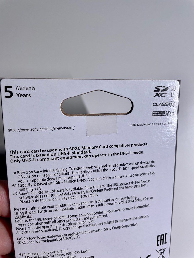 SONY 64gb UHS-II camera SD Card SF-E64A (brand new), Photography ...