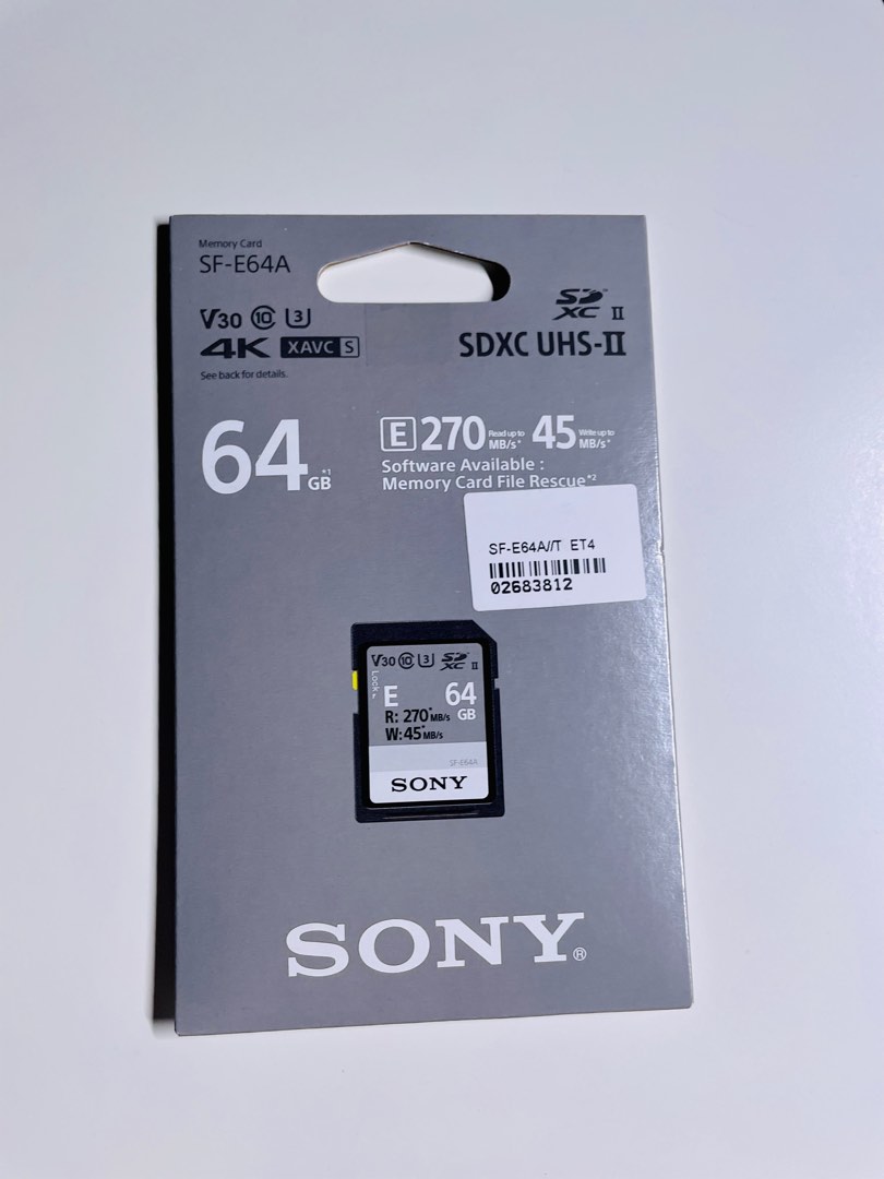 SONY 64gb UHS-II camera SD Card SF-E64A (brand new), Photography ...