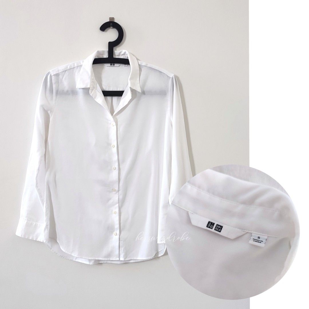 Uniqlo kemeja rayon, Fesyen Wanita, Pakaian Wanita, Atasan di Carousell