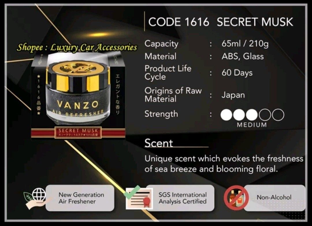VANZO CAR PERFUME LX Dashboard Series (Gel Type)-1616 Secret Musk, Car ...