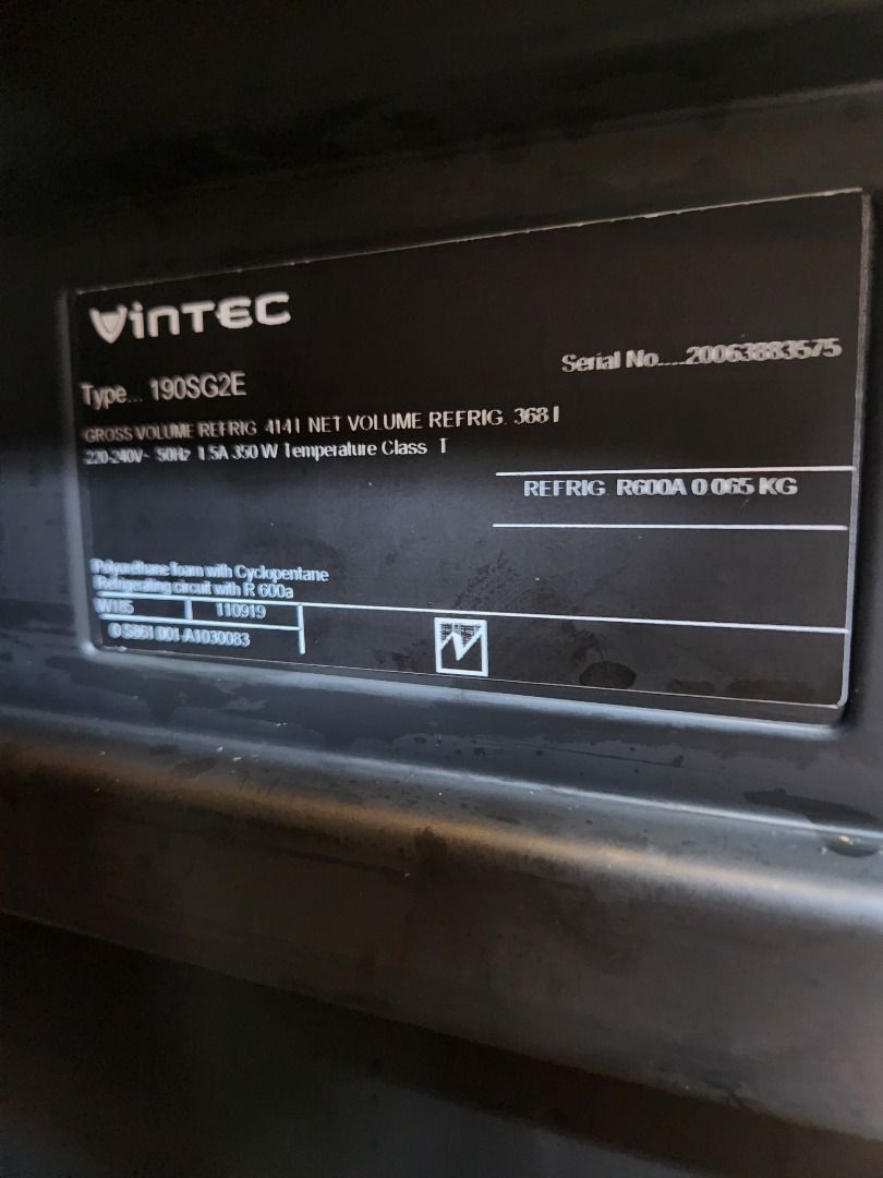 VINTEC Wine Chiller 190 Bottles 190SG2E, TV & Home Appliances, Kitchen ...