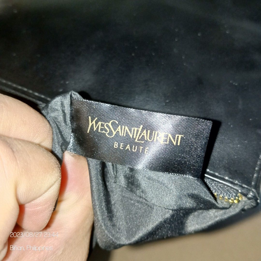 YSL Cassandre Signature Pleat Pouch Beauty Makeup Bag Black Goldtone ...
