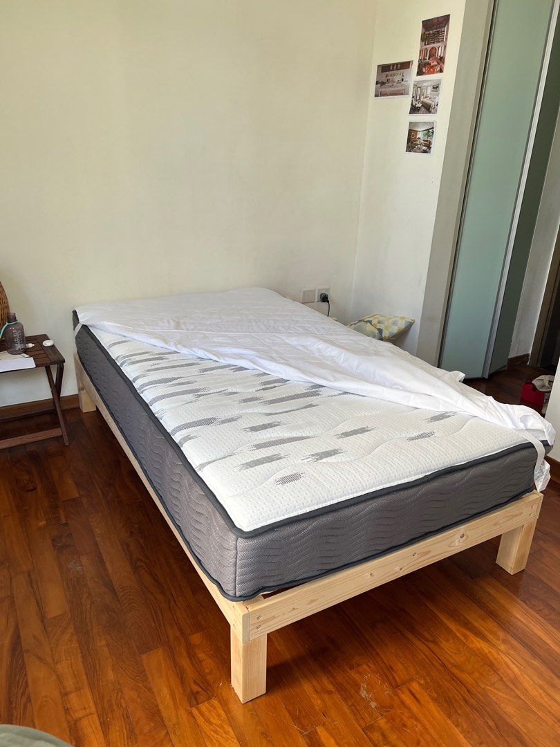 Zinus super single bed + HipVan bed frame, Furniture & Home Living ...