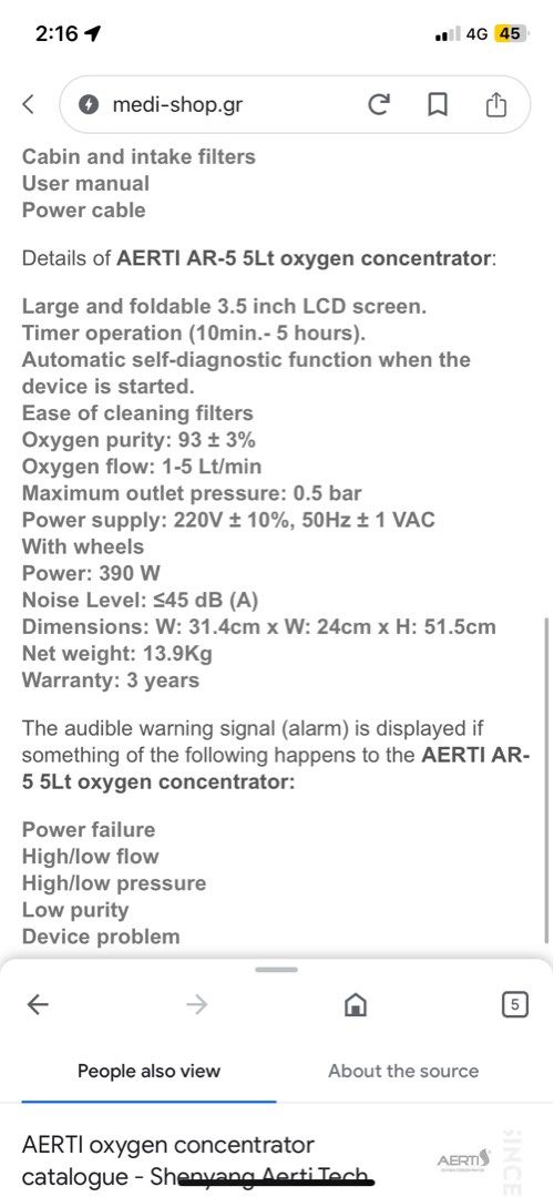 AERTI oxygen concentrator, Health & Nutrition, Medical Supplies & Tools ...
