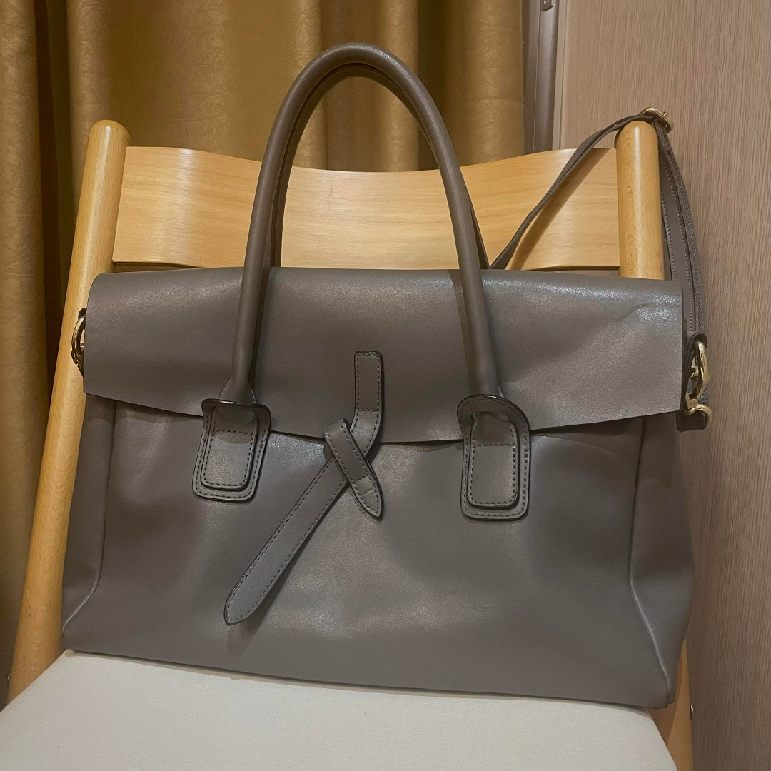 AUTHENTIC Bella Stella two-way gray leather handbag shoulder bag with ...