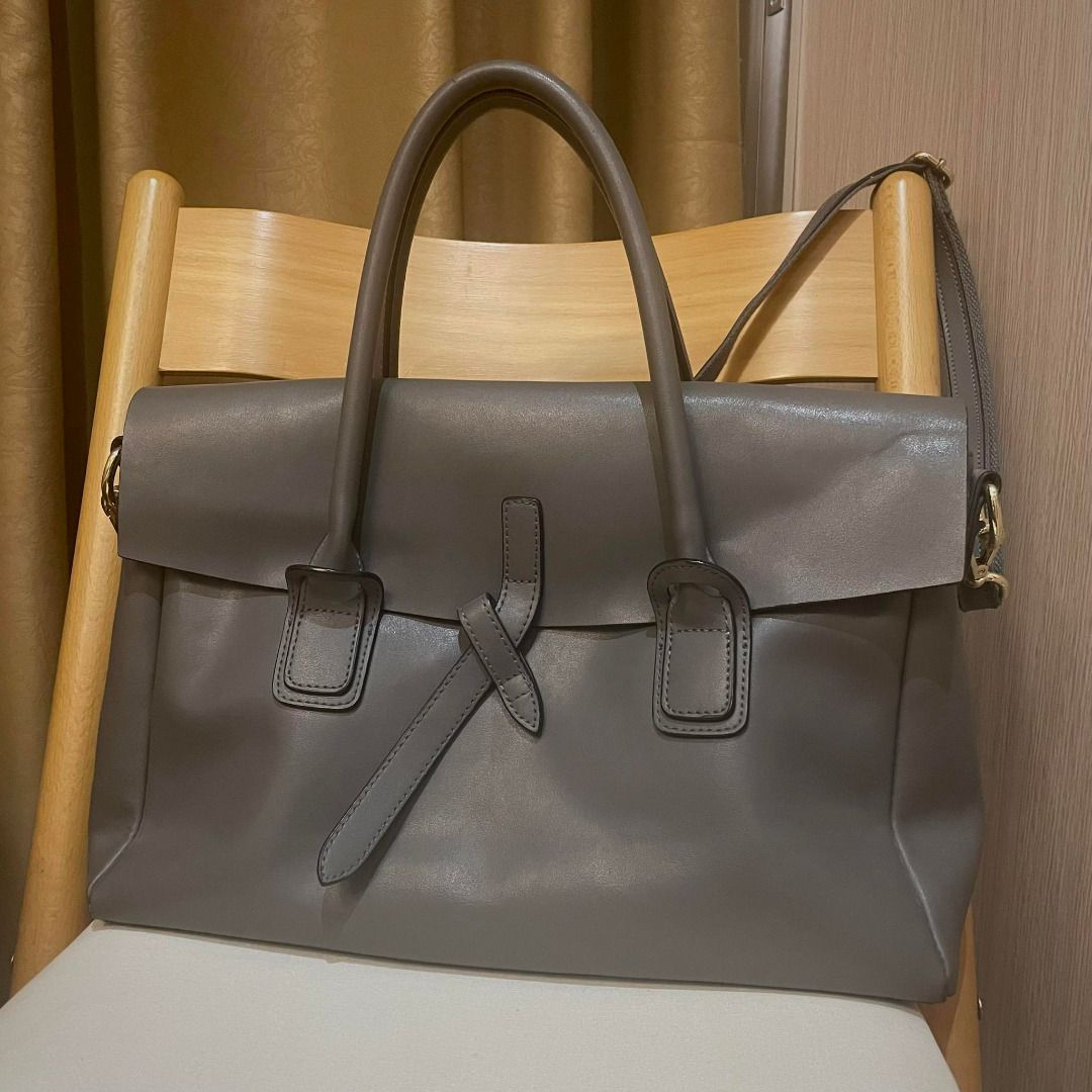 AUTHENTIC Bella Stella two-way gray leather handbag shoulder bag with ...