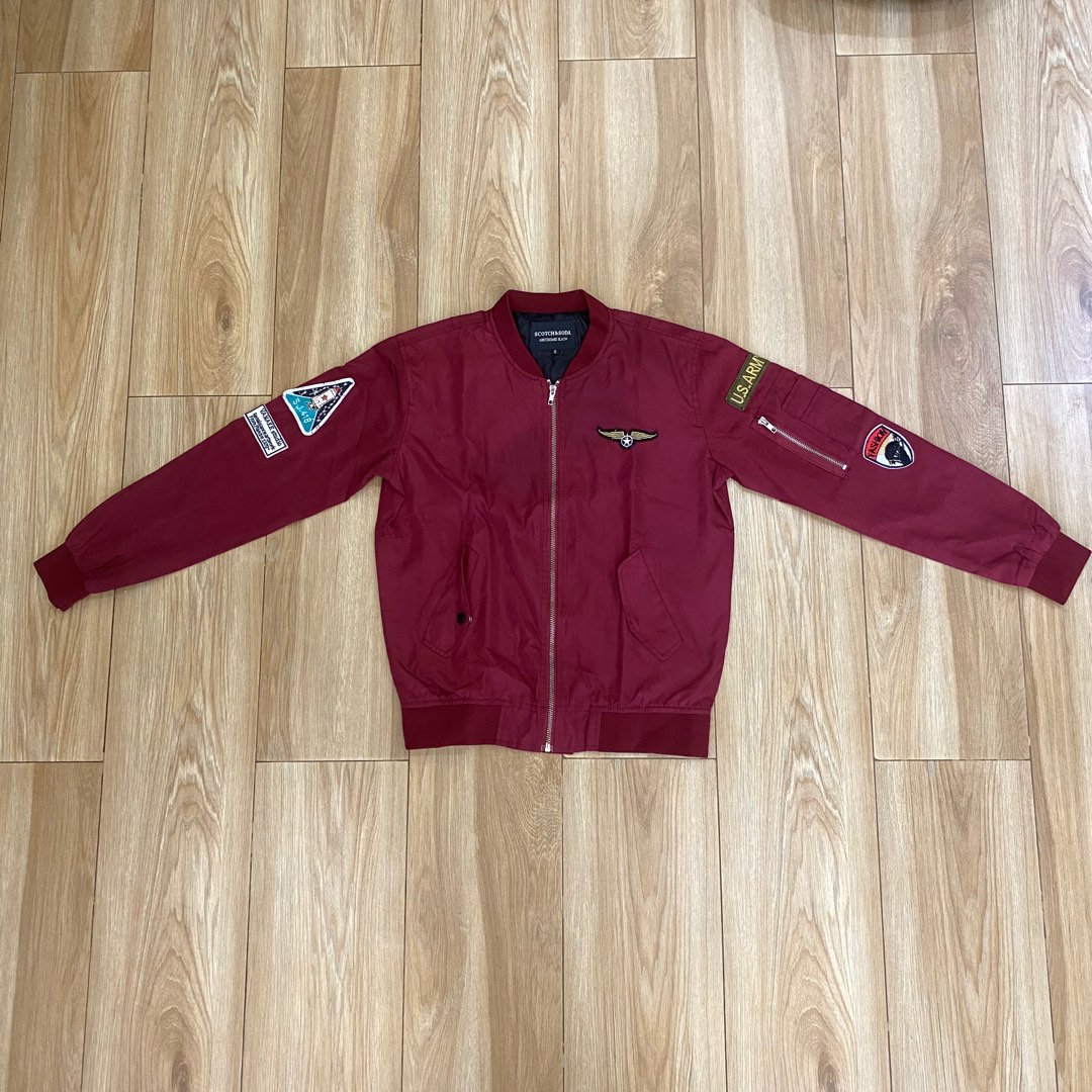 AUTHENTIC SCOTCH & SODA RED MAROON PATCH DESIGN BOMBER JACKET, Women's ...