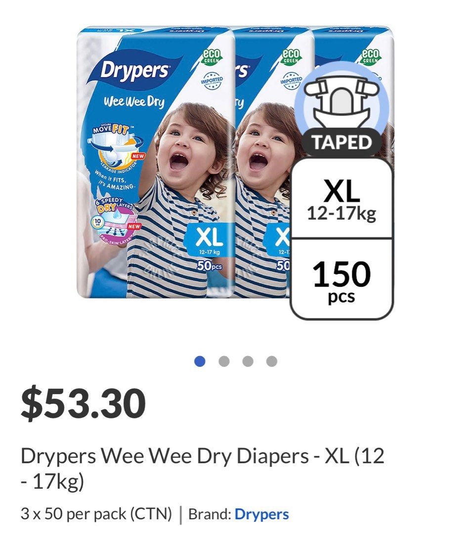 BNIP Eco Green Drypers Wee Wee Dry Diaper XL 50 pcs (12-17 kg), Babies ...