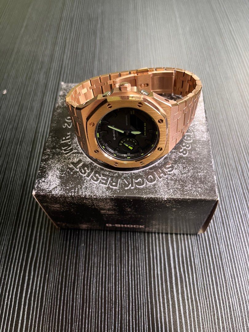 Casio G-SHOCK Custom Royal Oak (Casio Oak) Men's Green Rose Gold Watch ...