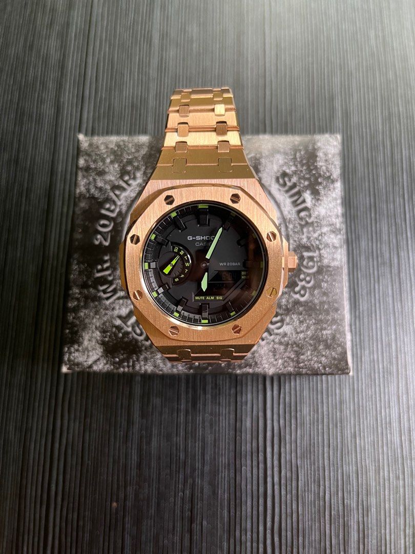 Casio G-SHOCK Custom Royal Oak (Casio Oak) Men's Green Rose Gold Watch ...