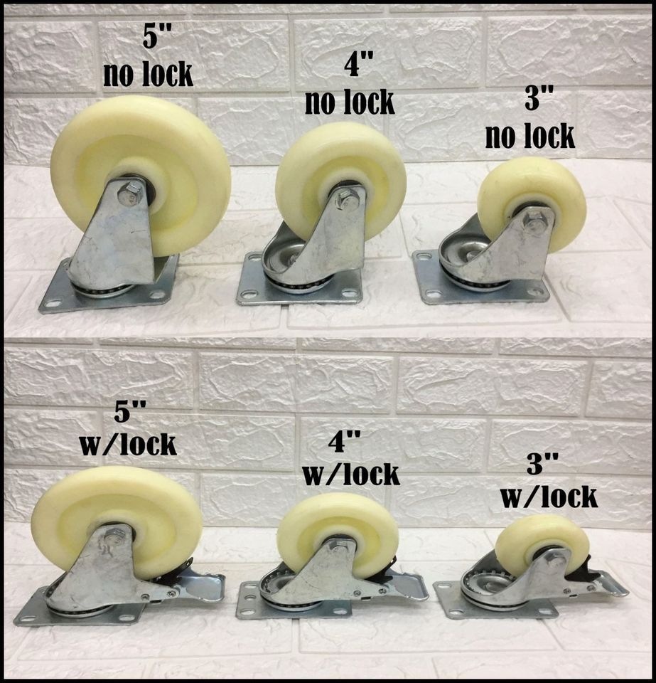 Caster Wheel 3" 4" & 5" *WHITE NYLON* with lock & no lock, Furniture ...