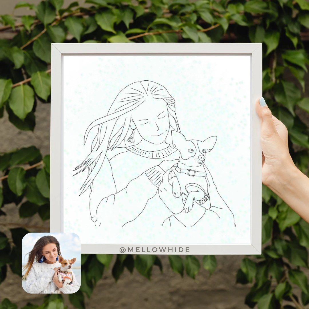Custom line drawing art, personalized outline portrait, photo to minimalist art, pet, couple ...