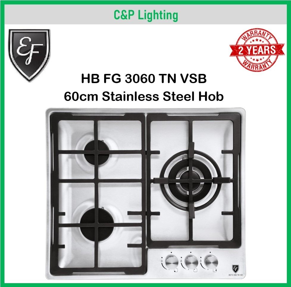 EF 60cm Stainless Steel Flush 3 Burner Cooker Hob Gas Stove HB FG 3060 ...