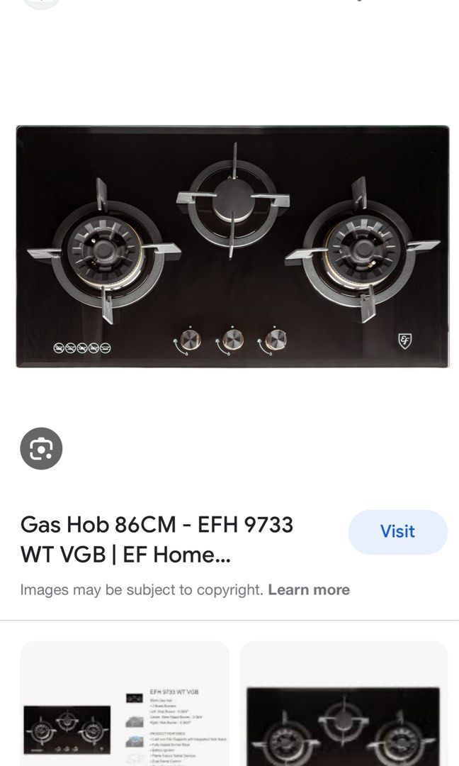 EF gas hob (86 cm) model number: EFH 9733 WT VGB, TV & Home Appliances ...