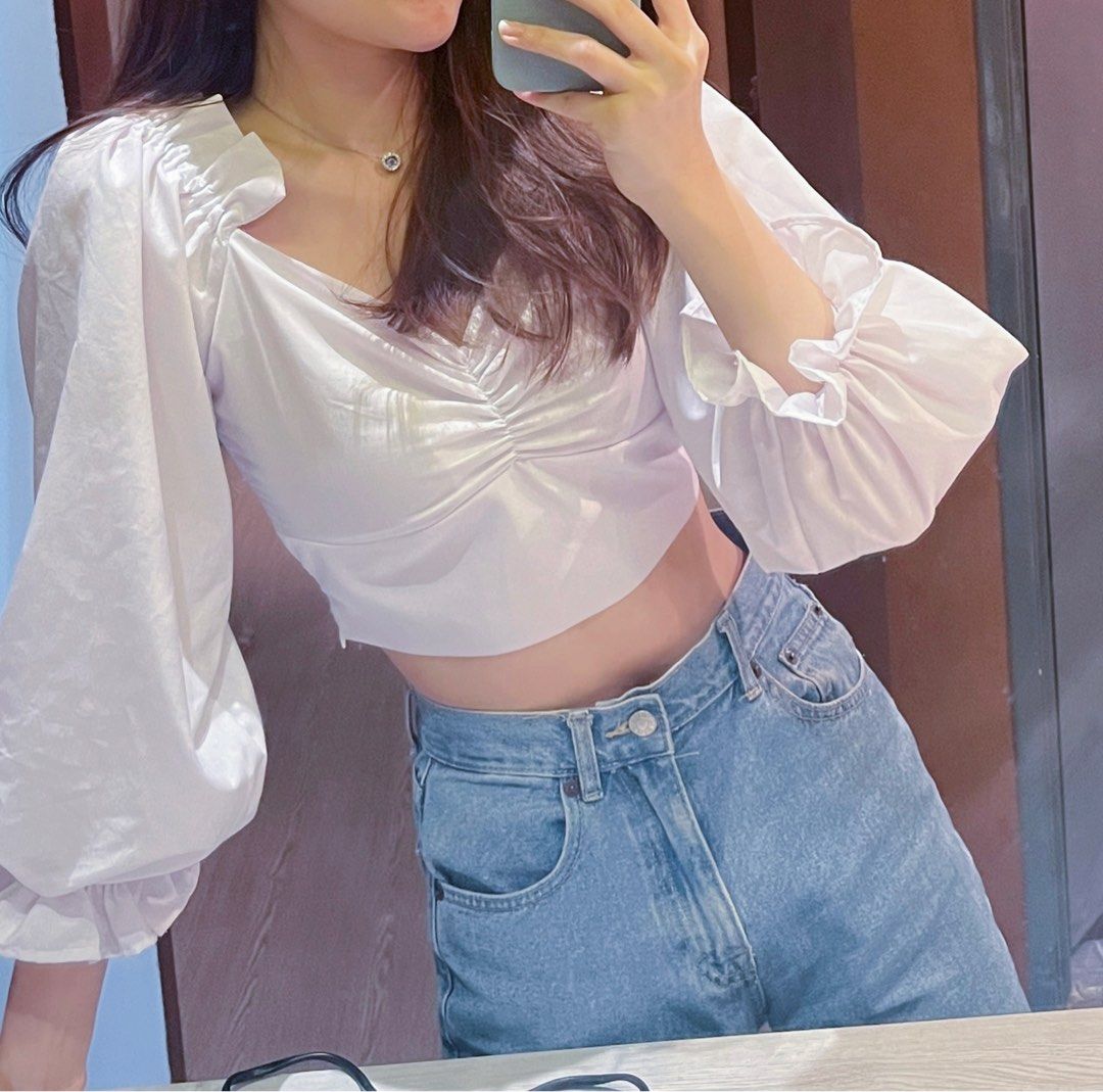 Elegant White Top, Women's Fashion, Tops, Blouses on Carousell
