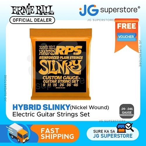 Ernie Ball RPS-HY Hybrid Slinky Bright Gauge Reinforced Plain Electric Guitar Strings (.09 ...